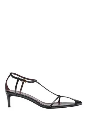 Khaite Bella T-Strap Leather Sandals Black