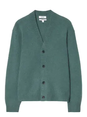 Cos Brushed Wool Blend Cardigan Turquoise