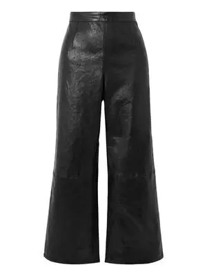 FRAME Crinkled Cropped Leather Pants - Black