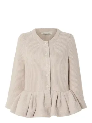 LIBEROWE Ruffled Peplum Cashmere Cardigan - Neutrals
