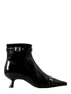 GANNI Buckled Vinyl Ankle Boots - Black
