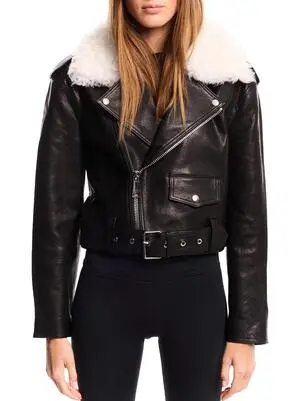 SAM. Lainey Leather-shearling Belted Biker Jacket