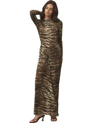 Ronny Kobo Scorpio Mock-neck Ruched Jersey Maxi Dress - Tiger's Eye