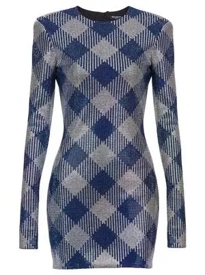 Balmain Balmain Gingham Rhinestone Mini Dress Blue