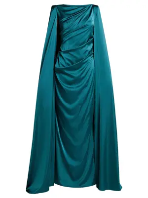 Talbot Runhof Draped Cape Maxi Dress - Green