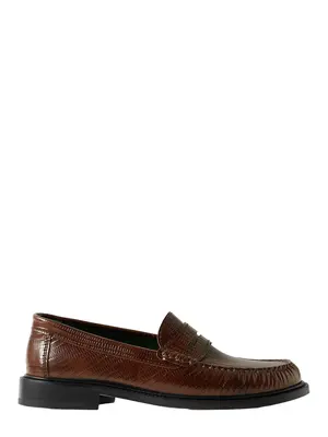VINNY'S Yardee Lizard-effect Leather Penny Loafers - Brown