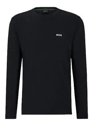 BOSS Brand-print Long-sleeve Cotton-jersey T-shirt - Dark Blue