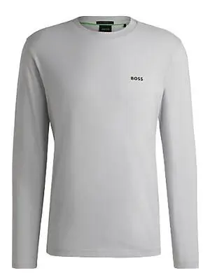 BOSS Brand-print Long-sleeve Cotton-jersey T-shirt - Light/pastel Grey