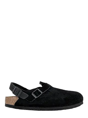 BIRKENSTOCK Logo-embossed Suede Slingback Clogs - Black Suede