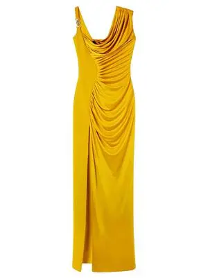 Versace Viscose Liquid Jersey Draped Gown - Gold