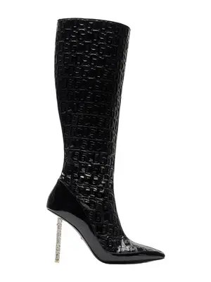Gcds 100mm Monogram-pattern Leather Knee-high Boots - Black