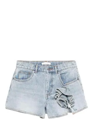 AREA Floral-appliqué Denim Shorts - Blue