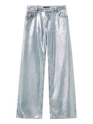 TWINSET Wide-leg Coated Denim Jeans - Silver