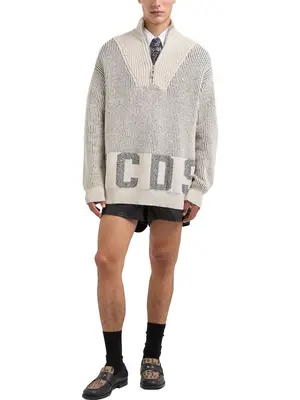 Gcds Intarsia-knit Logo Half-zip Jumper - Neutrals