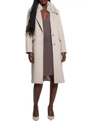 Guess Nancy Coat With Removable Faux Fur Collar - Cemento Multi