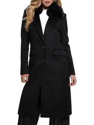 Guess Nancy Coat With Removable Faux Fur Collar - Jet Black