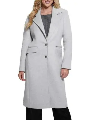 Guess Nancy Coat With Removable Faux Fur Collar - Light Melange Grey