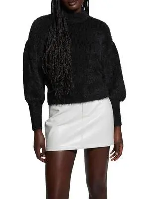 Guess Keyla Fuzzy Bishop Sleeve Sweater - Jet Black