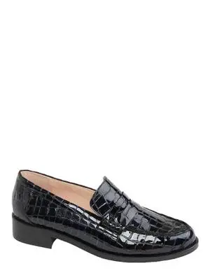 PATRICIA GREEN Vince Croc Embossed Penny Loafer - Black Patent Croc