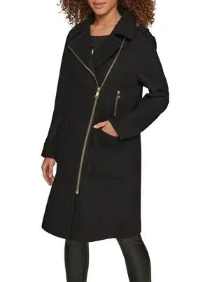 Karl Lagerfeld Paris Long Wool-blend Moto Jacket - Black