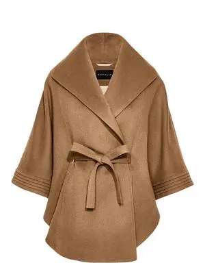 Sentaler Shawl Collar Belted Alpaca Cape Dark Camel