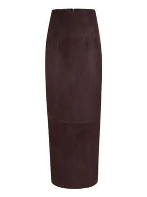 Khaite Loxley Leather Pencil Skirt Dark Brown