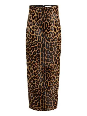 Khaite Loxley Leather Pencil Skirt Leopard