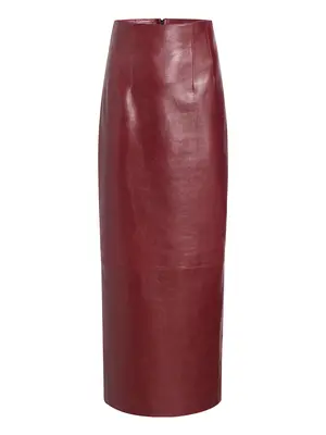Khaite Loxley Leather Pencil Skirt Oxblood Leather