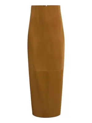 Khaite Loxley Leather Pencil Skirt Toffee