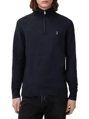 ALLSAINTS Kilburn Funnel Neck Quarter Zip Sweater - Navy Blue
