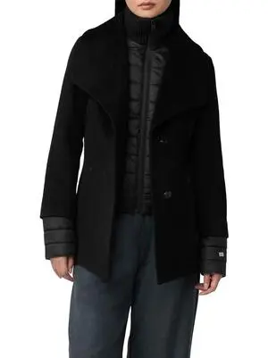 Soia & Kyo Freida Mixed Media Coat With Removable Puffer Bib - Black