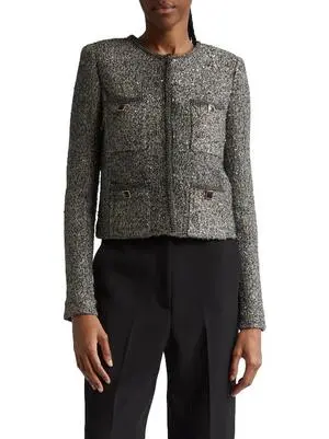 St. John Sequin Knit Crop Jacket - Carbon/ Gold Multi