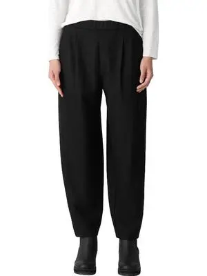 Eileen Fisher Pleated Wool Lantern Ankle Pants - Black