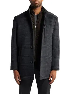 Johnston & Murphy Upton Car Coat With Removable Bib - Charcoal Plaid