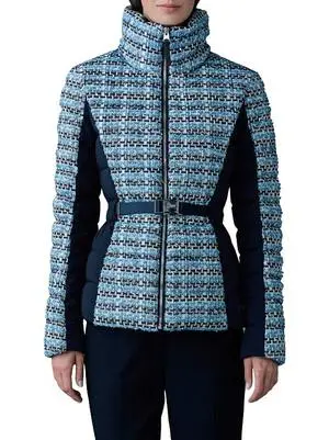 Mackage Evita Tweed & Quilted Down Short Jacket - Sky Blue Multi