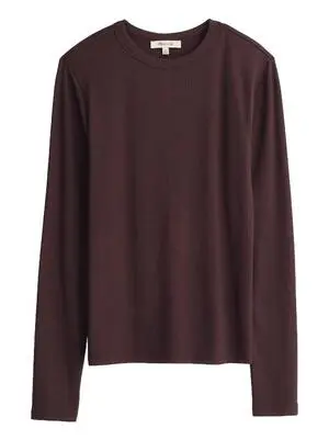 Madewell Drapey Long Sleeve Rib T-shirt - Dark Carob