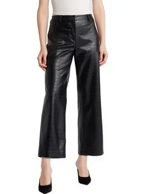 Kobi Halperin Croc Embossed Faux Leather Wide Leg Pants - Black