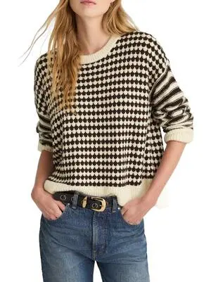Madewell Mixed Stripe Raglan Pullover Sweater - Ivory And Brown
