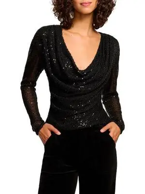 Ramy Brook Leon Sequin Top - Black Beaded Mesh