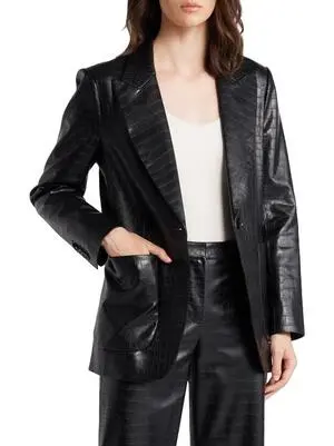Kobi Halperin Embossed Faux Leather Blazer - Black