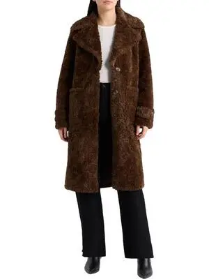 Sam Edelman Longline Faux Fur Coat - Chocolate