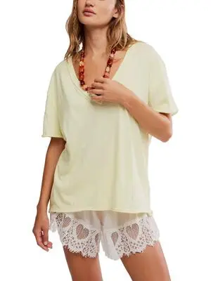Free People Nina V-neck Cotton T-shirt - Lemon Water