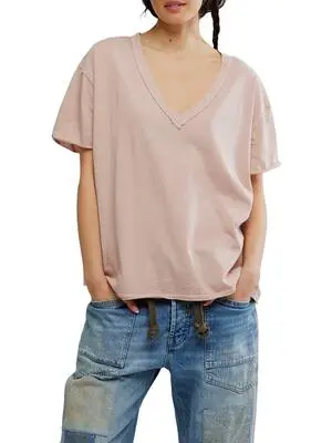 Free People Free People We The Free Nina V-Neck Cotton T-Shirt Neutral