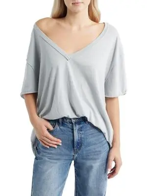 Free People Nina V-neck Cotton T-shirt - Pearl Blue