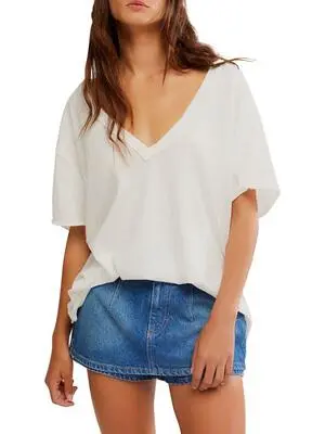 Free People Nina V-neck Cotton T-shirt - White