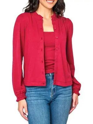 GIBSONLOOK Ruffle Accent Cardigan - Cranberry