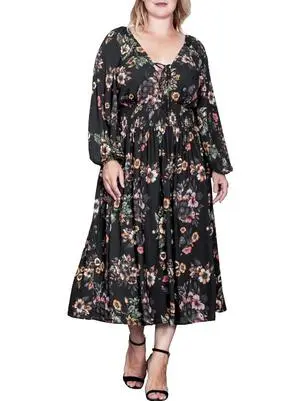 STANDARDS & PRACTICES Floral Print Georgette Midi Dress - Rusty Floral Black