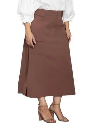 STANDARDS & PRACTICES Cargo Midi Skirt - Coffee Brown