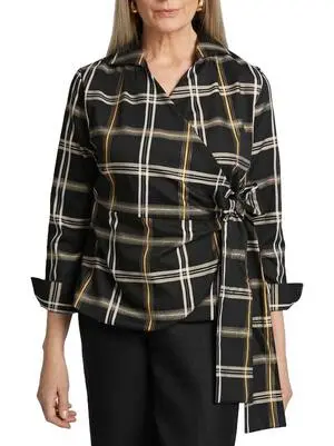 Foxcroft Salina Plaid Wrap Shirt - Black Plaid