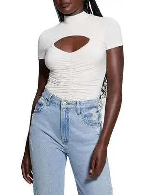 Guess Brienna Cutout Jersey Top - Pearl Oyster
